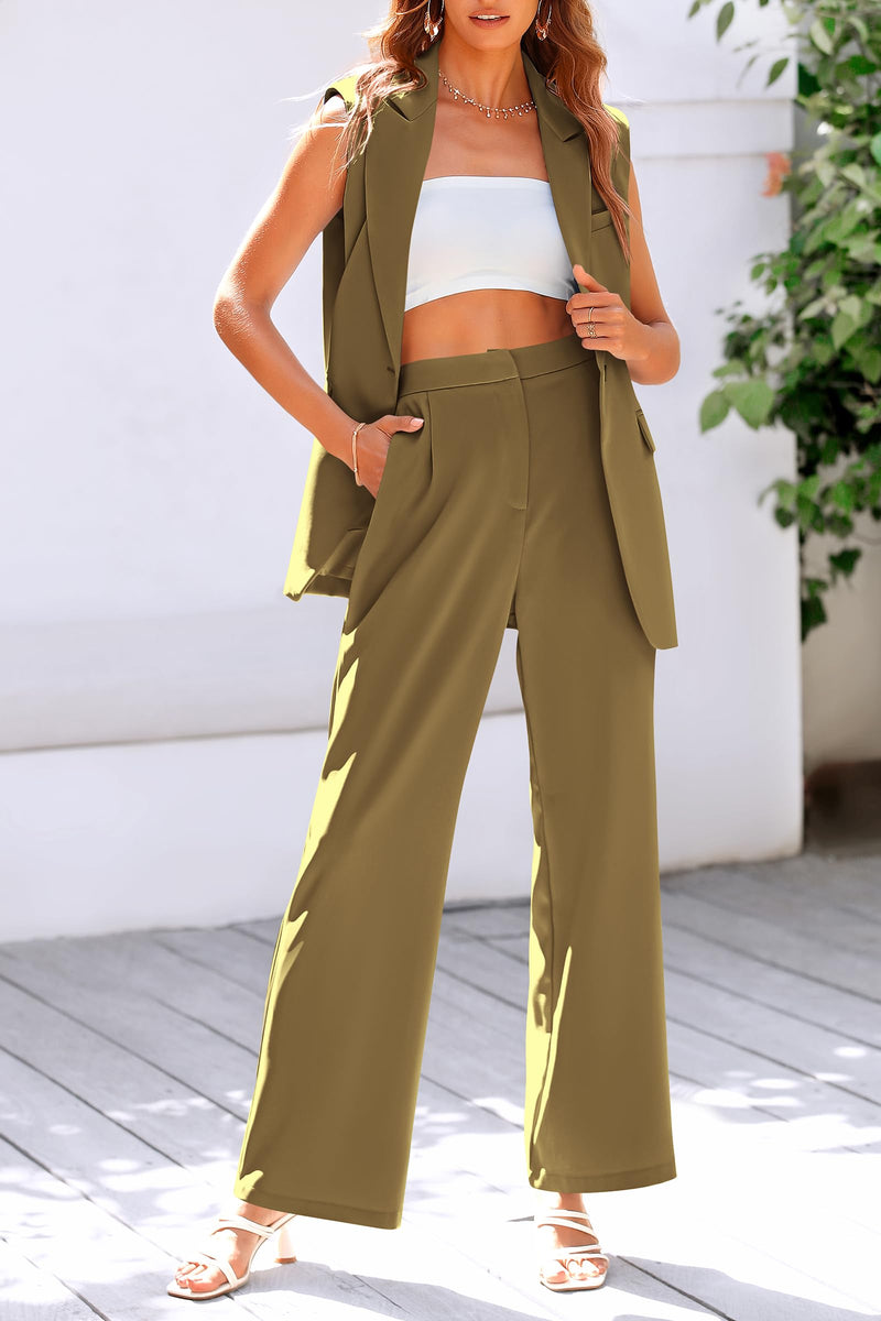 Sleeveless Suit Vest And Wide Leg Pants Business Casual Blazer Set ...